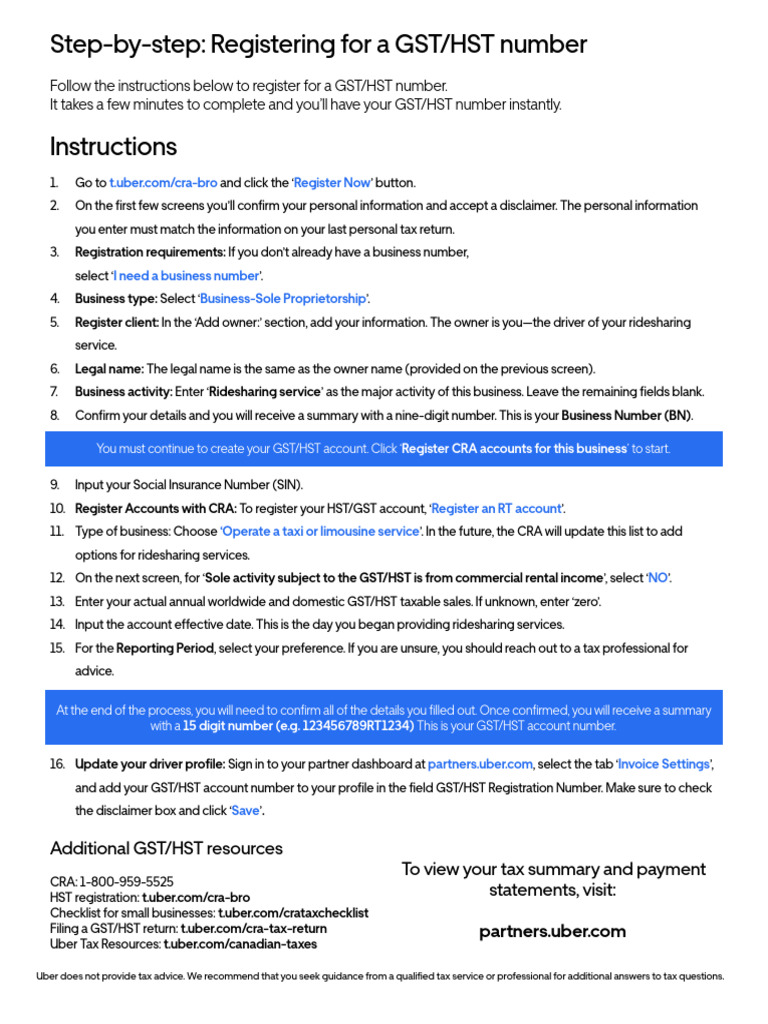 Uber - How To Register For A GST and HST Number | PDF