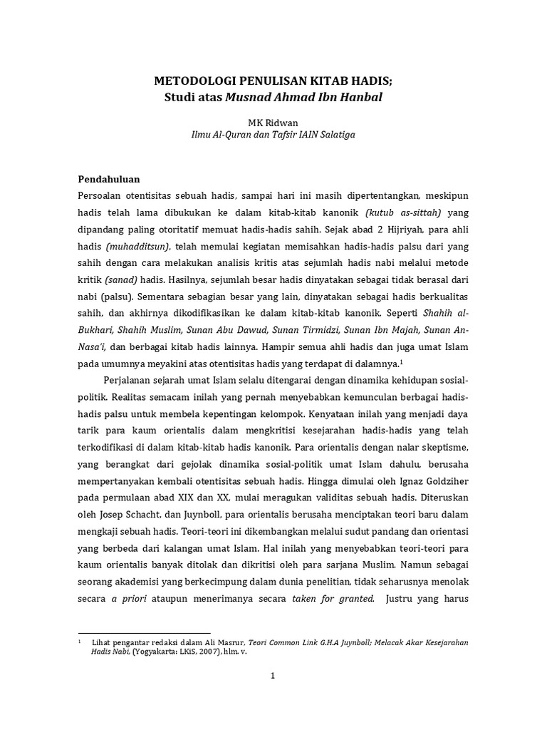 METODOLOGI PENULISAN KITAB HADIS Studi A | PDF