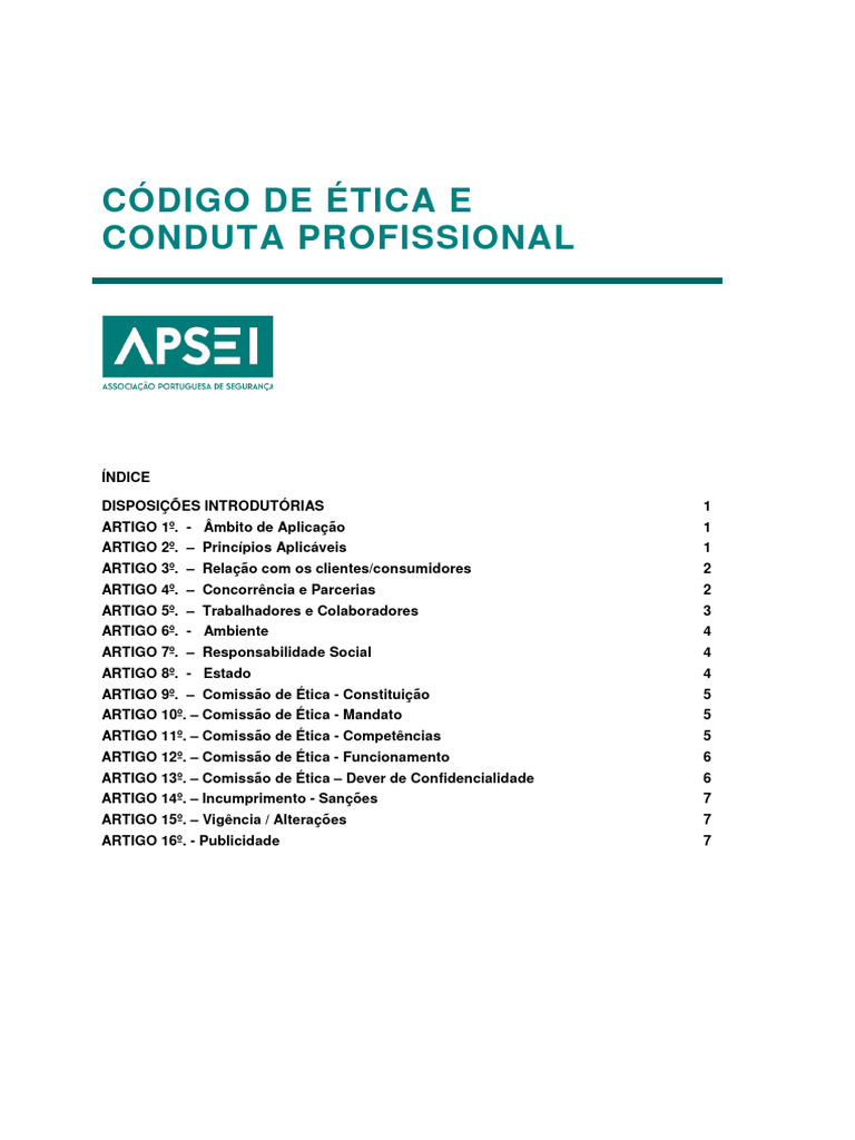 Codigo de Etica e Conduta Profissional APSEI | PDF
