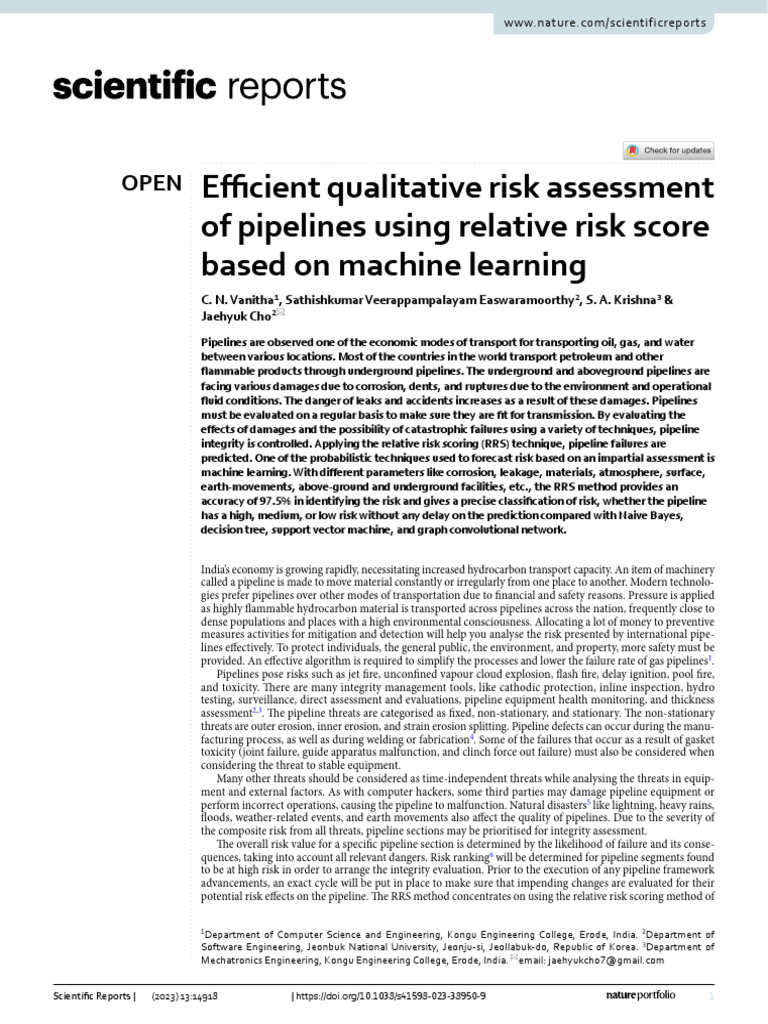Risk Assessment of Pipelines Using Relative Risk Score Based On Machine Learning | PDF