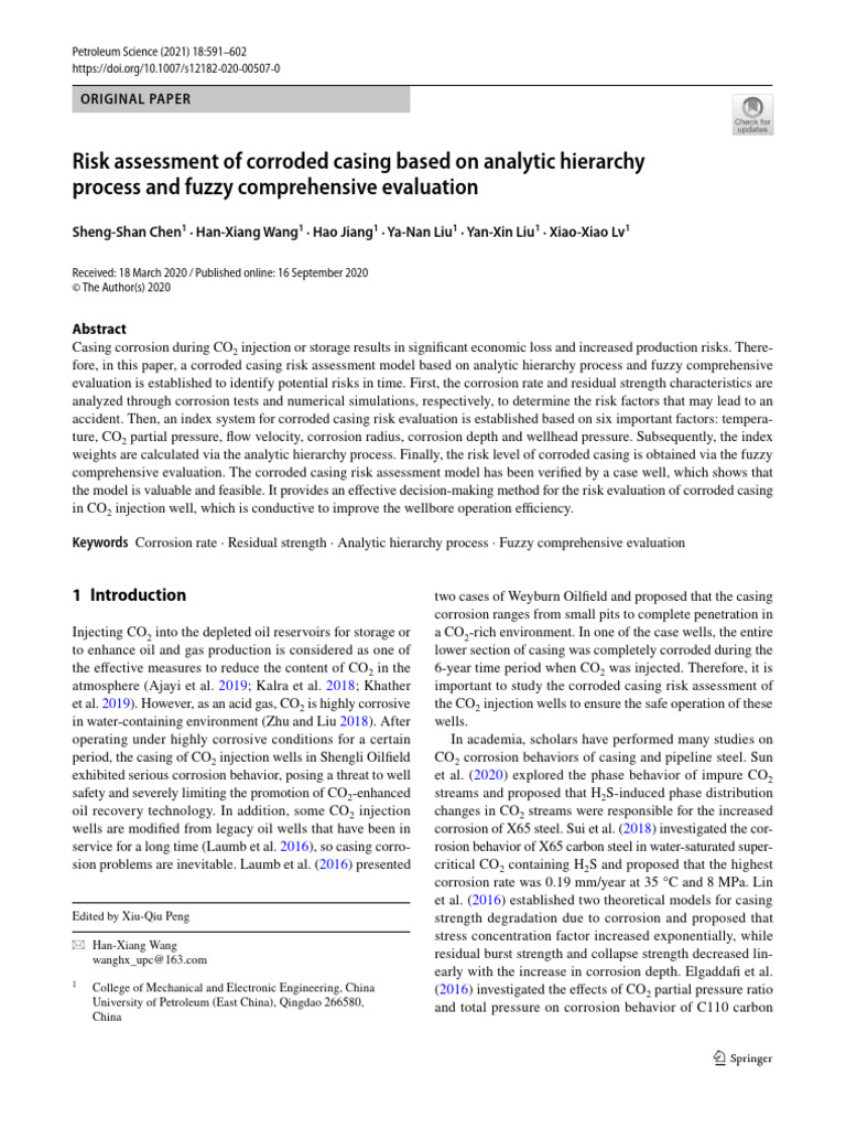 Risk Assessment of Corroded Casing Based On Analytic Hierarchy Process ... Risk Assessment of Corroded Casing Based On Analytic Hierarchy Process ...