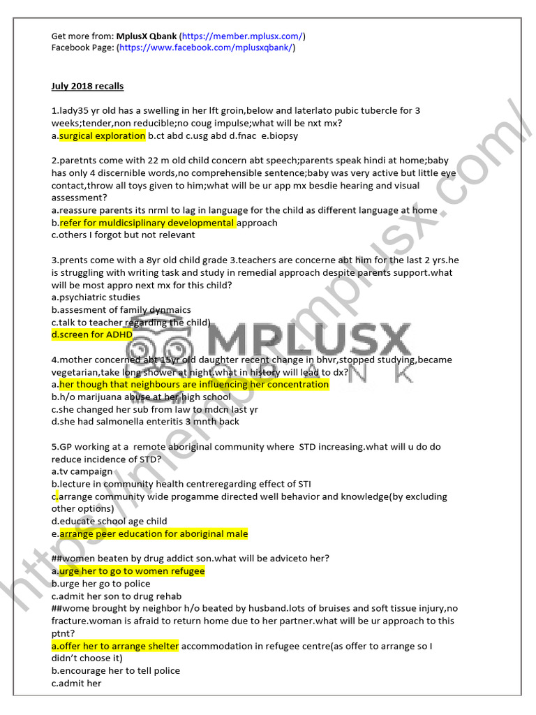 JUL 2018 - MplusX QBank | PDF | Hepatitis | Medical Specialties