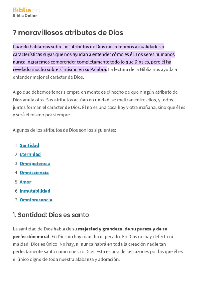 7 Atributos Maravillosos de Dios | PDF