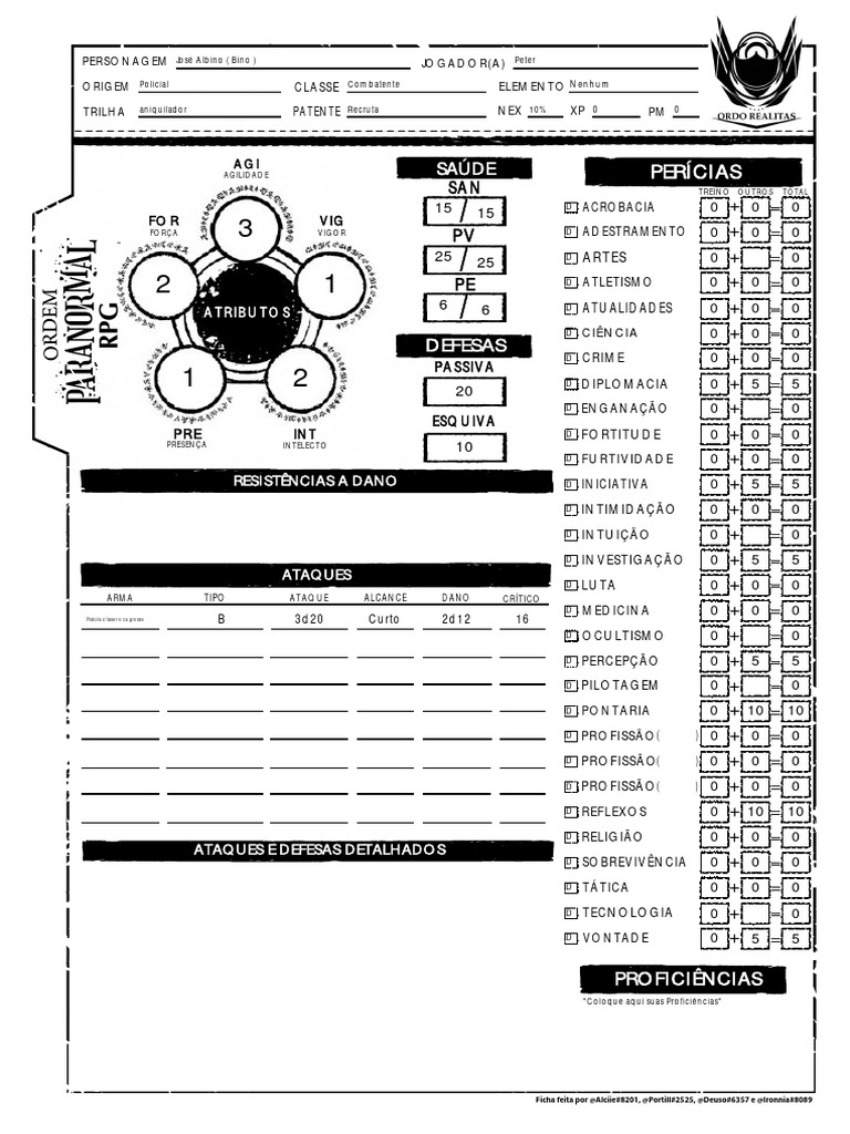 Ficha Automática de Ordem Paranormal | PDF