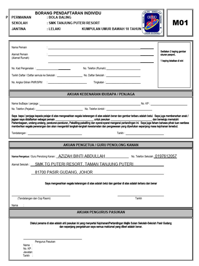 Borang M01 Bola Baling | PDF