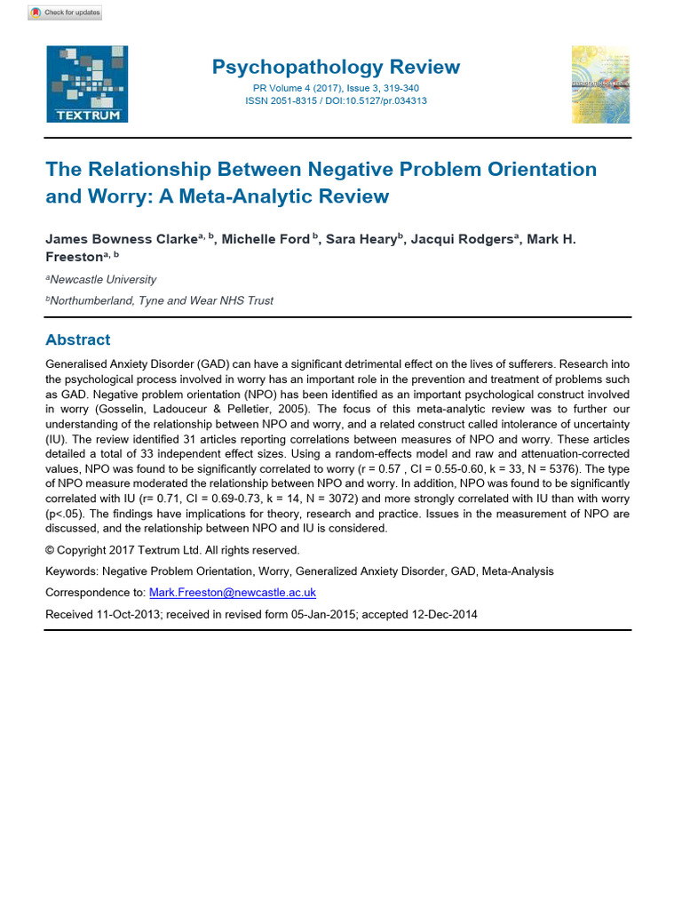 Clarke Et Al 2016 the Relationship Between Negative Problem Orientation ...