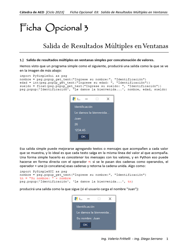 Ficha Opcional 03 (2023) - Salida de Resultados Múltiples (Python) | PDF