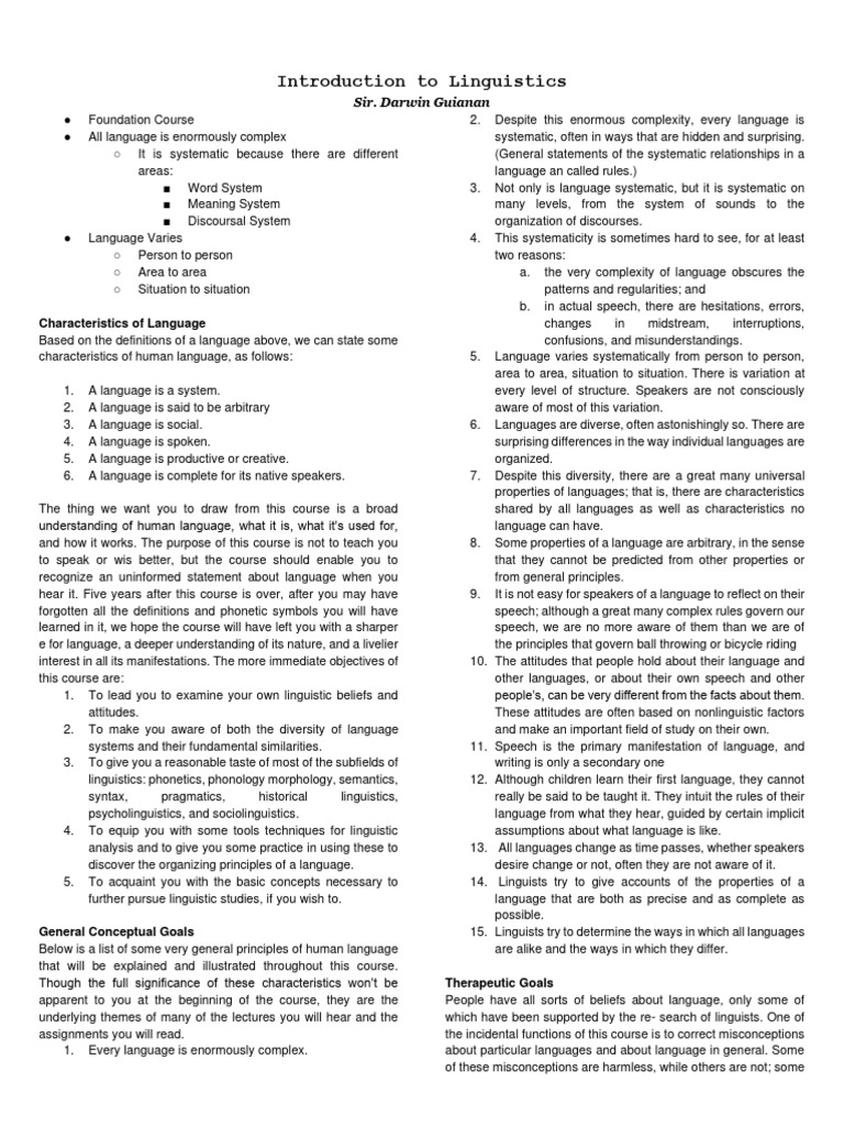 Introduction to Linguistics Course | PDF