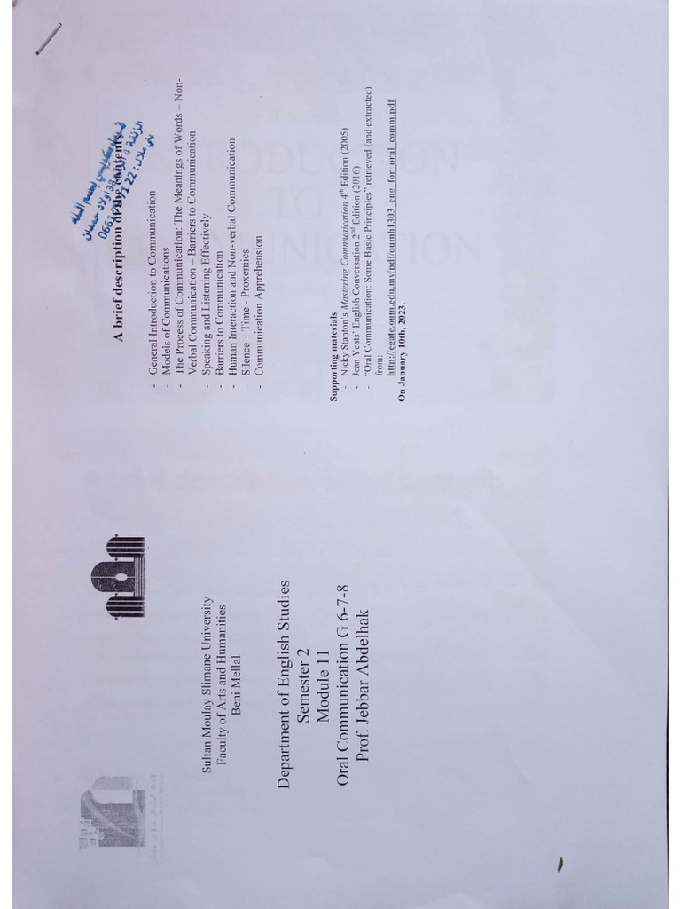 Oral Communication s2. Prof Jebbar Abdelhak | PDF