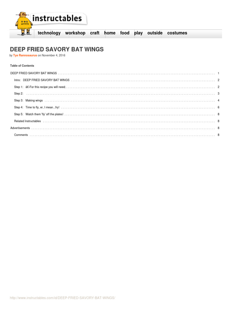 Deep Fried Savory Bat Wings | PDF