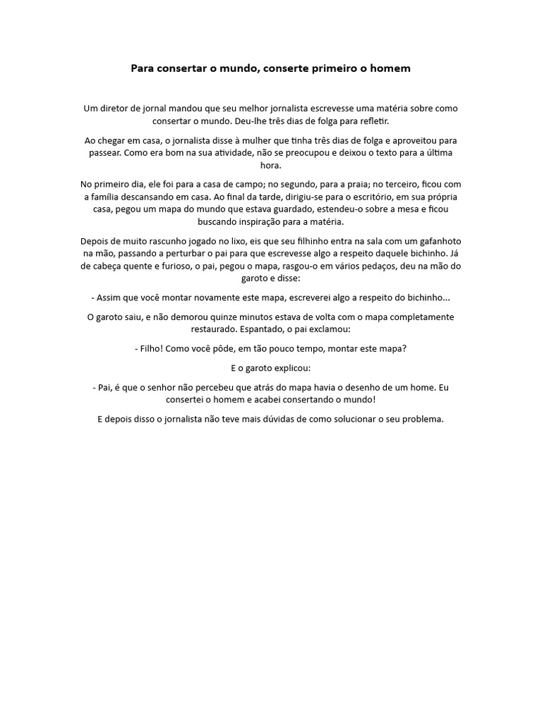 Para Consertar o Mundo, Conserte Primeiro o Homem | PDF Para Consertar o Mundo, Conserte Primeiro o Homem | PDF