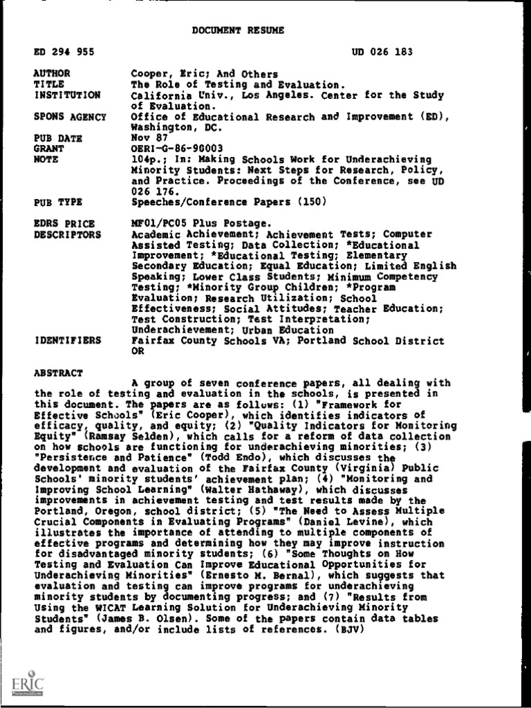 The Role of Testing and Evaluation | PDF | Socioeconomic Status | Learning