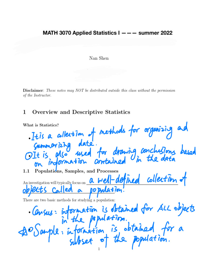 U of U MATH 3070 Notes | PDF