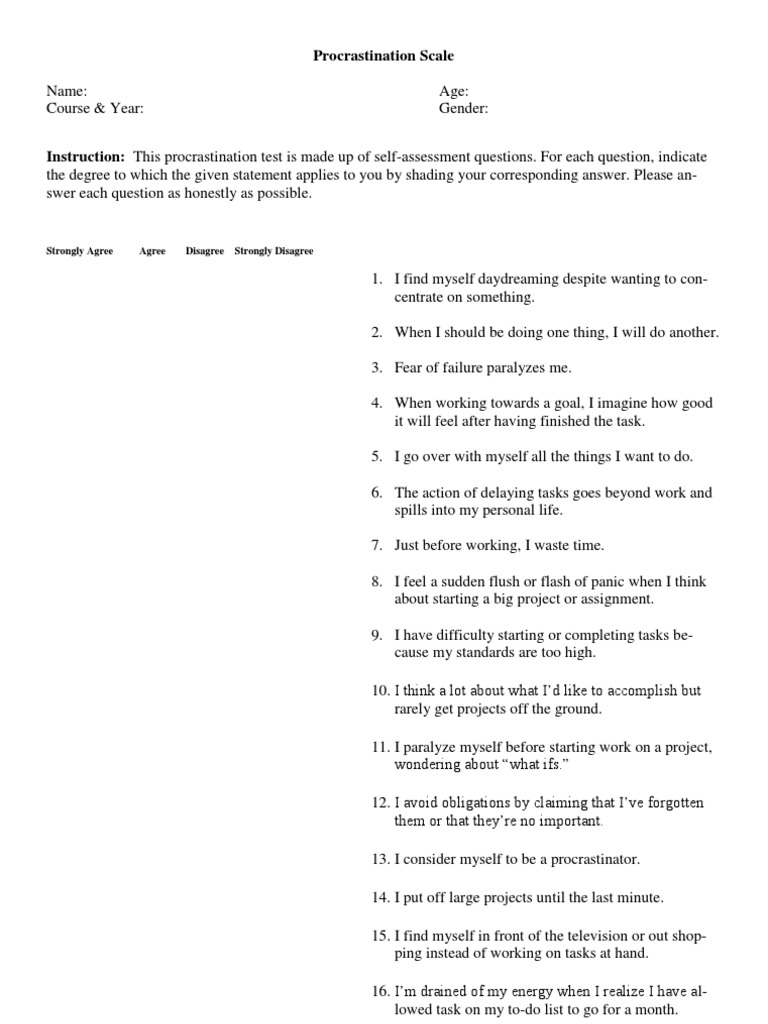 Procrastination Scale | Procrastination | Professional Skills