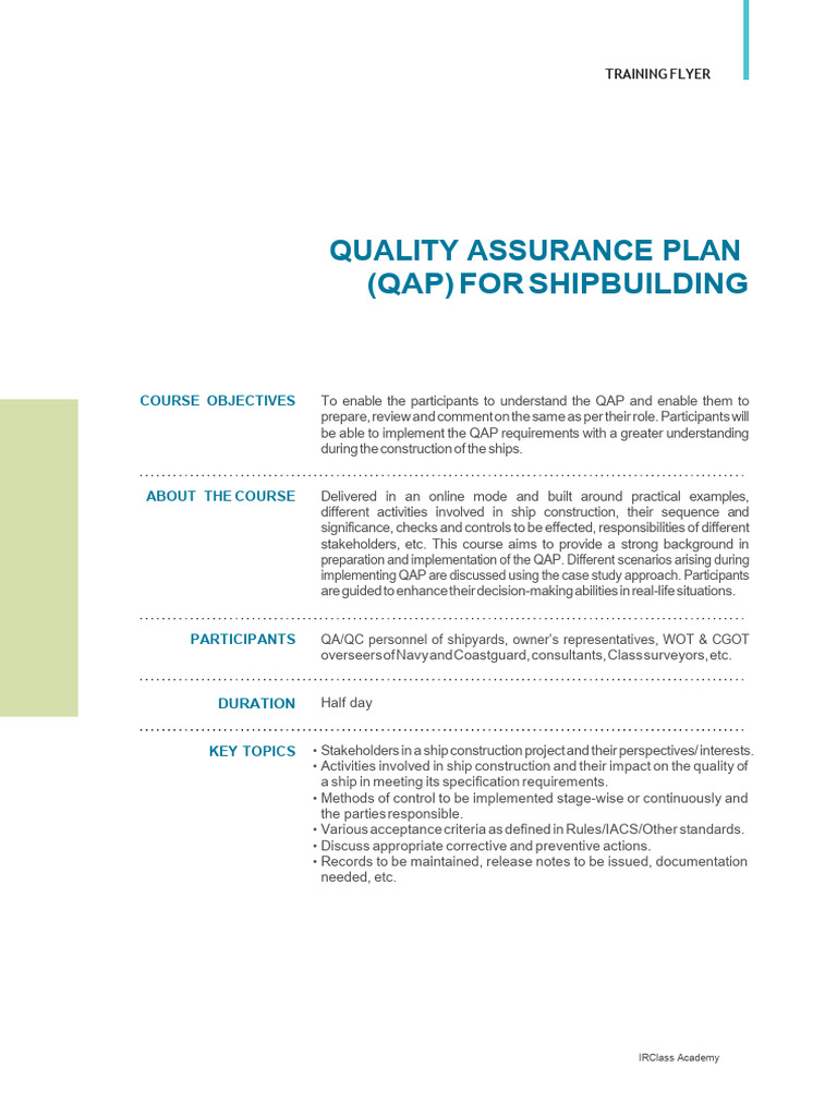 Quality Assurance Plan Qap For Shipbuilding 1 | PDF