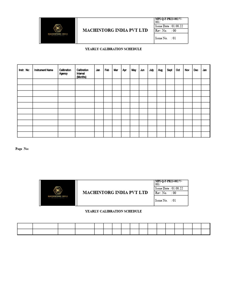 Yearly Calibration Schedule | PDF