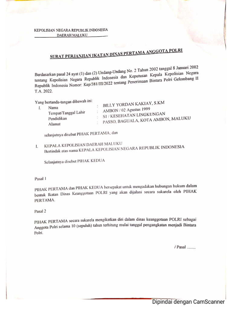 20 Surat Perjanjian Ikatan Dinas Pertama Pdf
