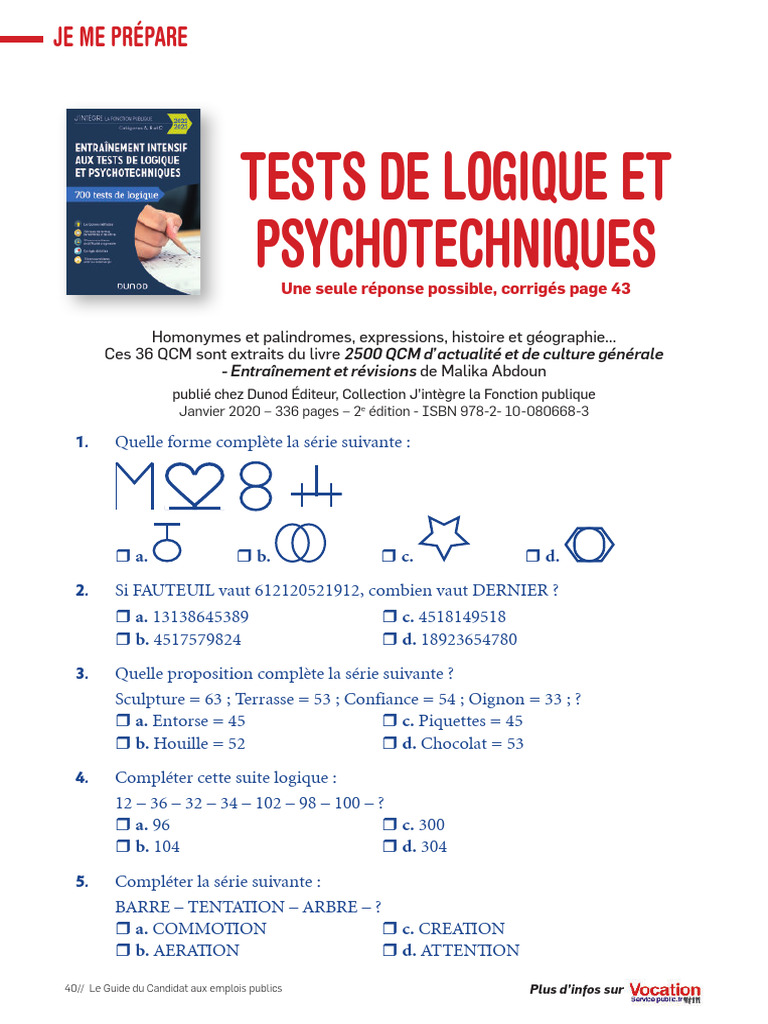 Tests Logique Et Psychotechniques DUNOD | PDF