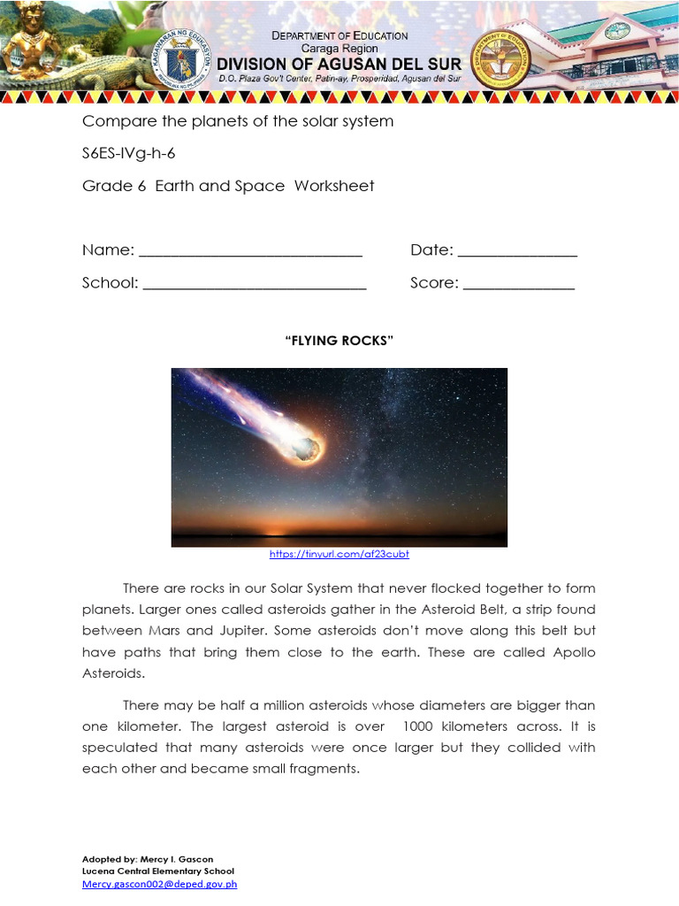 Compare The Planets of The Solar System S6ES-IVg-h-6 | PDF
