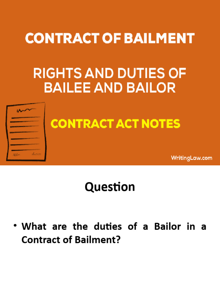 Rights and Duties of Bailor and Bailee | PDF
