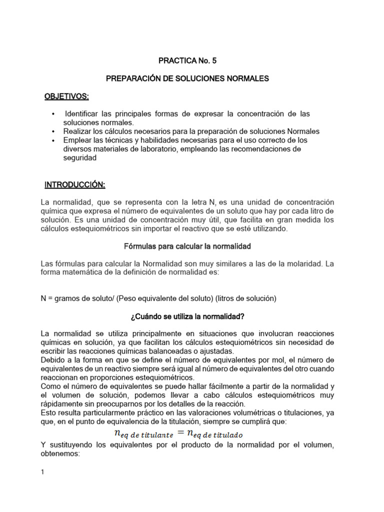 Práctica 5. Preparación de Sol Normal | PDF