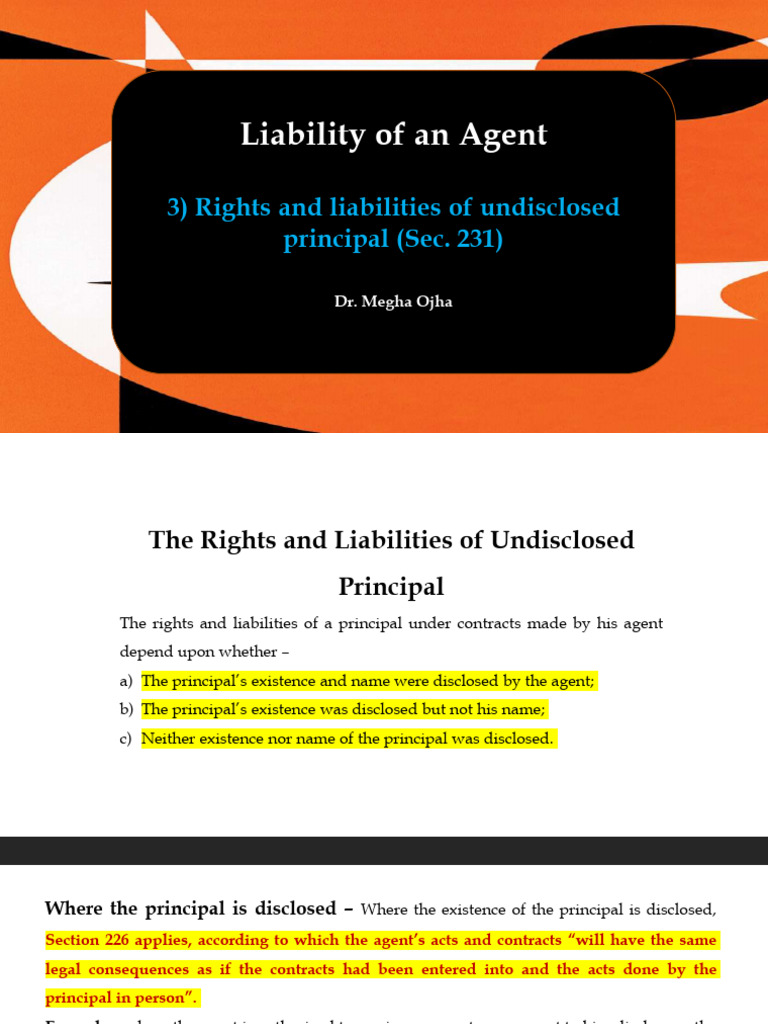 Unit 15 - Lecture 2 - Liability of Undisclosed Principal | PDF | Law Of ...