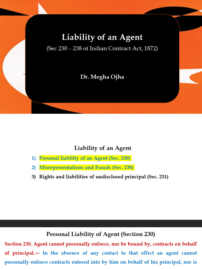 Unit 15 - Lecture 1 - Liability of an Agent | PDF | Law Of Agency ...