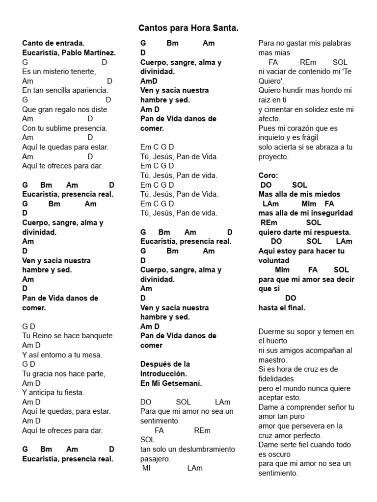 Cantos para Hora Santa Corpus | PDF | eucaristía | Cristo (título)