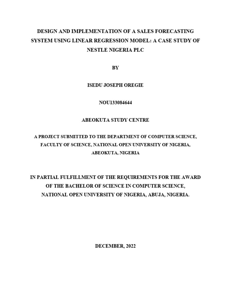Design And Implementation Of A Sales Forecasting System Using Linear