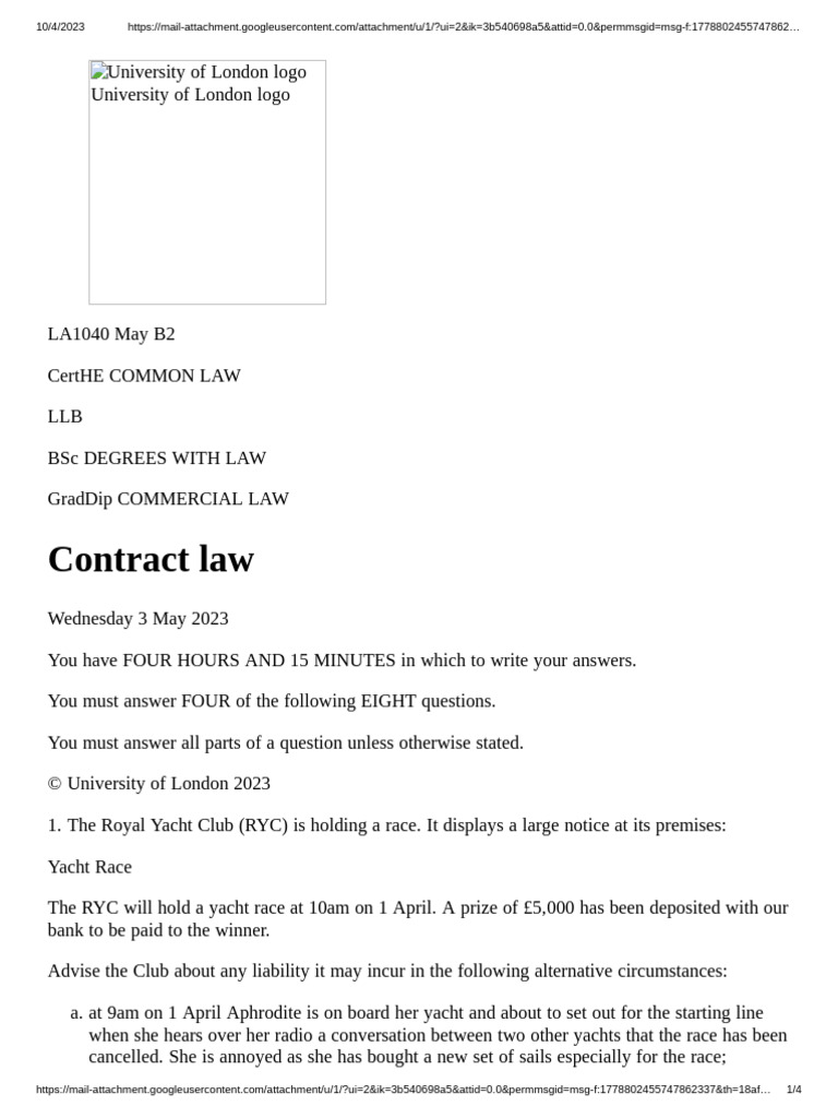 Contract Paper May 2023 | PDF | Private Law