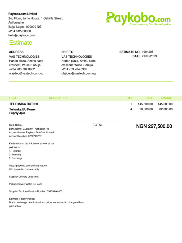 Estimate: Item Description QTY Rate Amount | PDF