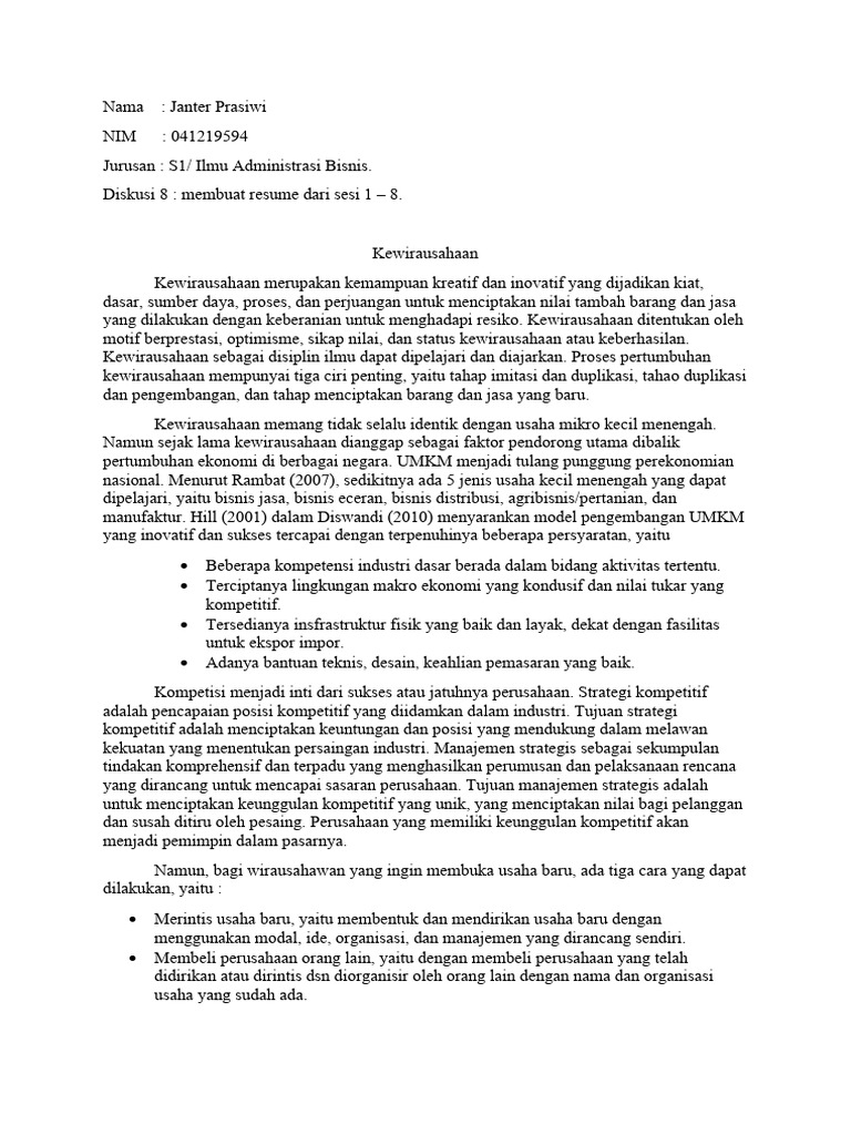 Diskusi 8 Kewirausahaan | PDF