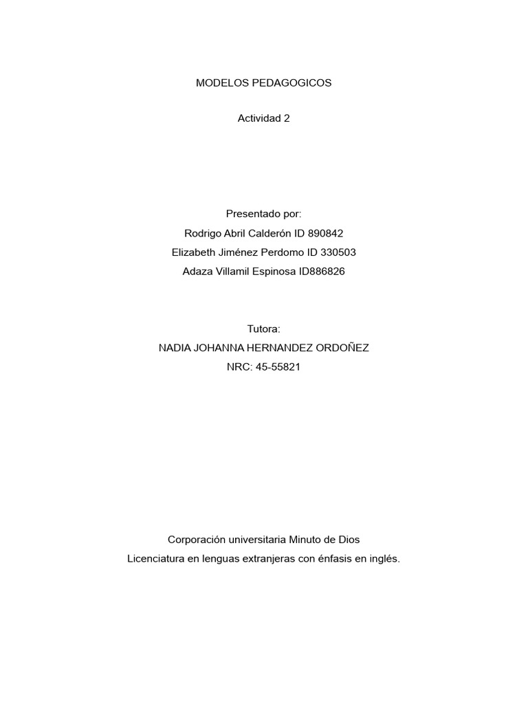 MODELOS PEDAGOGICOS ACTIVIDAD2 Correccion | PDF