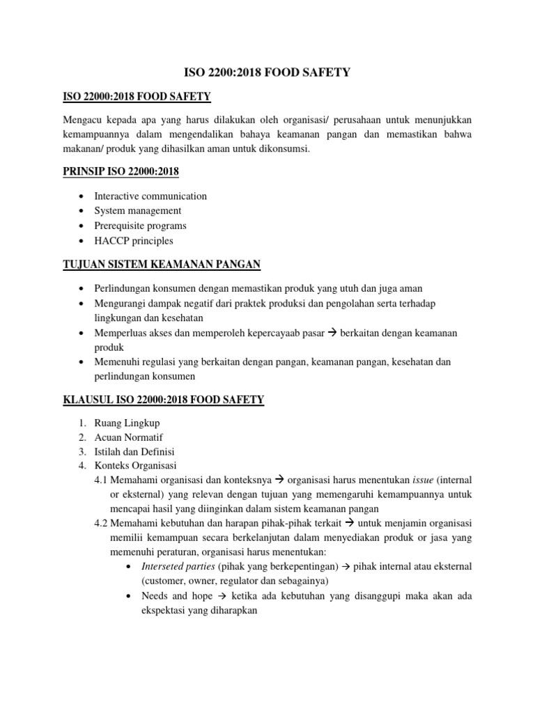 Tujuan dan Prinsip ISO 22000:2018 | PDF