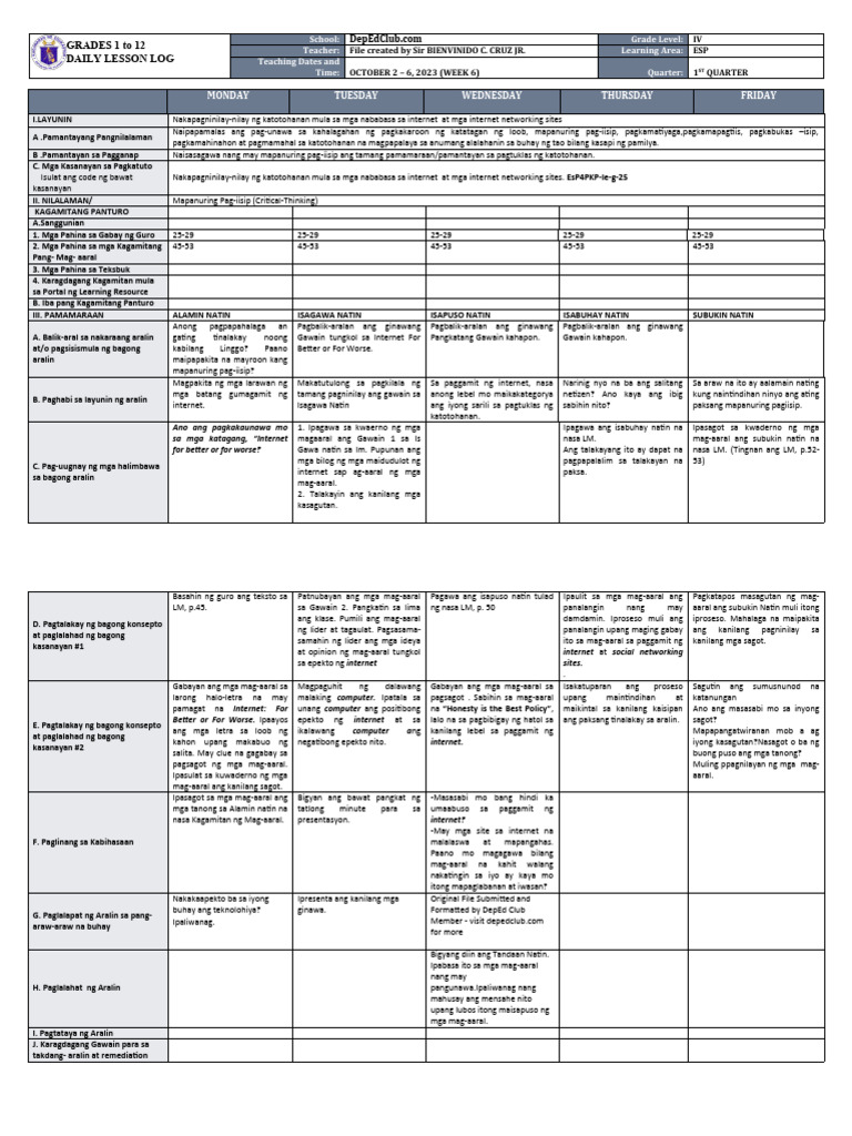 DLL - Esp 4 - Q1 - W6 | PDF