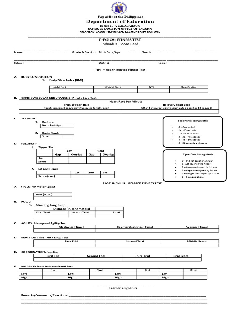 Physical Fitness Form | PDF