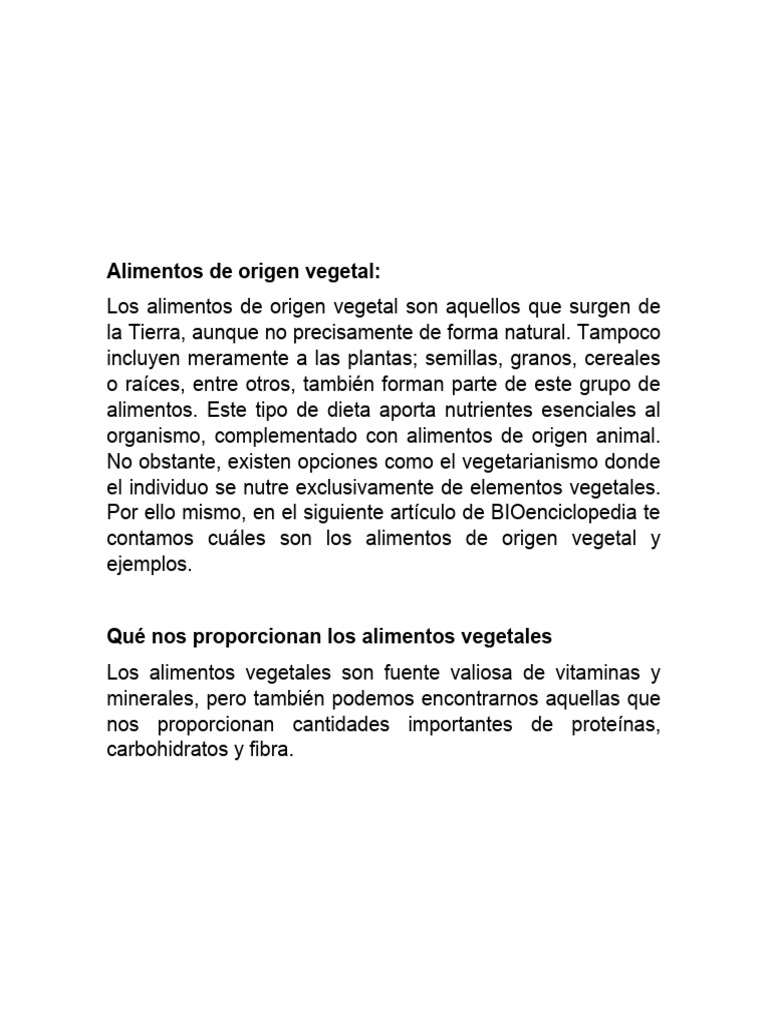 Alimentos de Origen Vegetal: Ejemplos y Beneficios | PDF | Alimentos ...