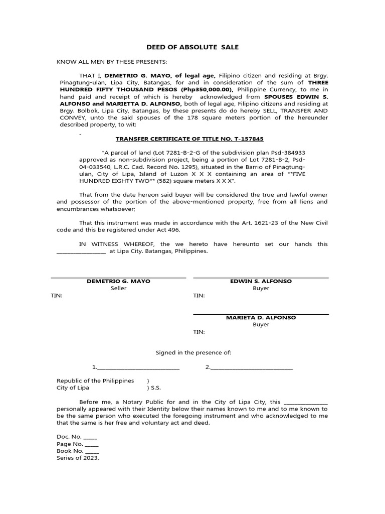 Deed of Absolute Sale | PDF