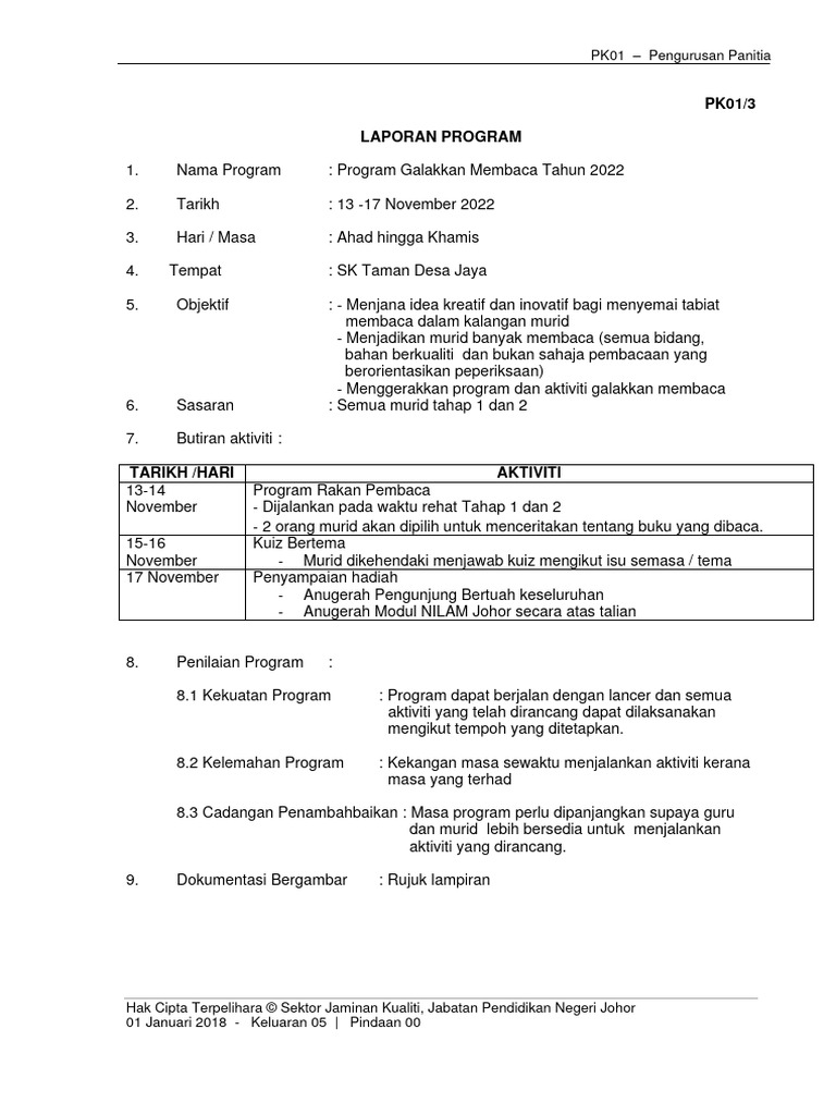 Laporan Kertas Kerja Galakkan Membaca | PDF | Karier & Perkembangan | Seni