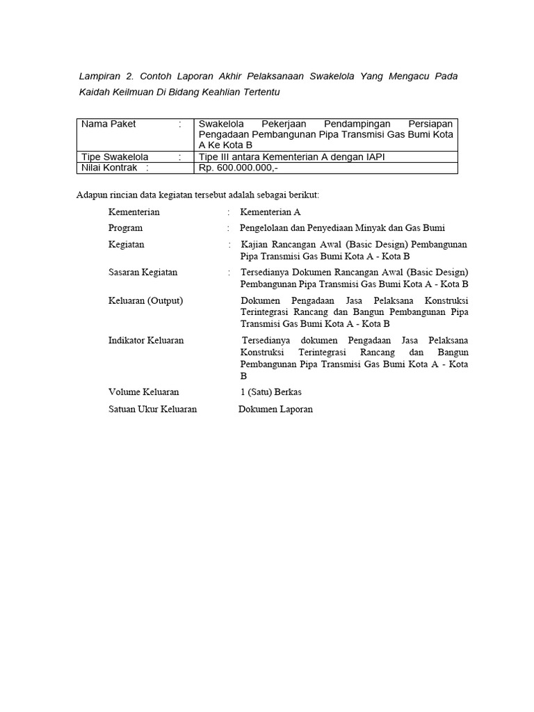 contoh laporan swakelola | PDF