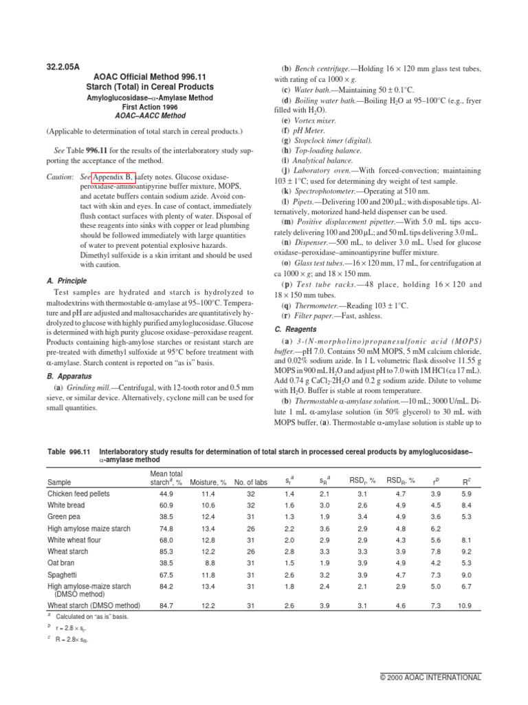 Total Starch in Cereal Products | PDF