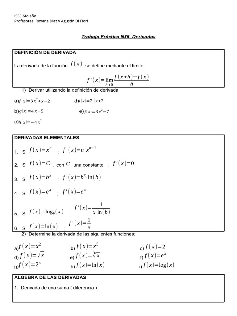 Guian 6 Derivadas | PDF | Análisis matemático | Matemáticas