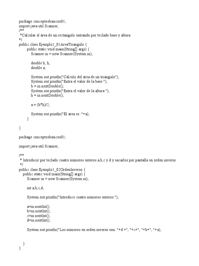 Ejercicios Java 0001 | PDF | Matemática Elemental | Enseñanza de matemática