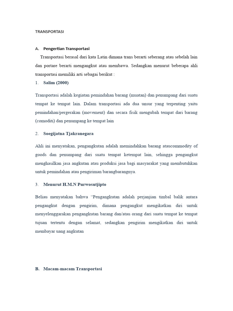Pengertian Transportasi & Macam2 Transportasi | PDF