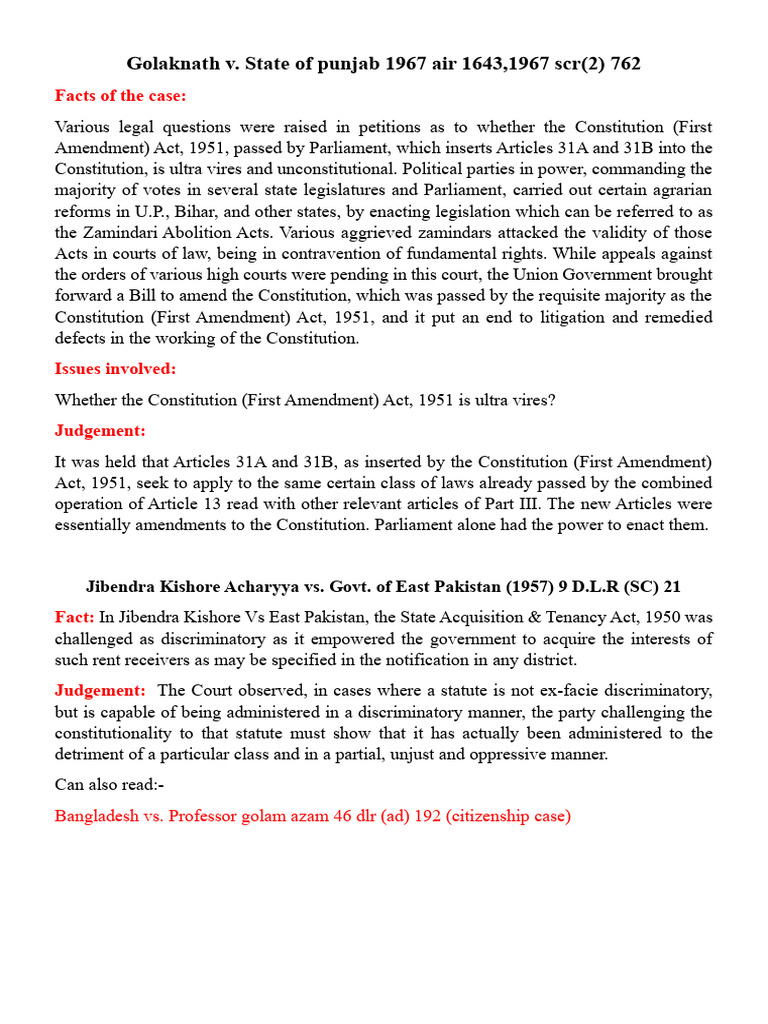 Golaknath v. State of Punjab 1967 Air 1643,1967 SCR (2) 762 | PDF