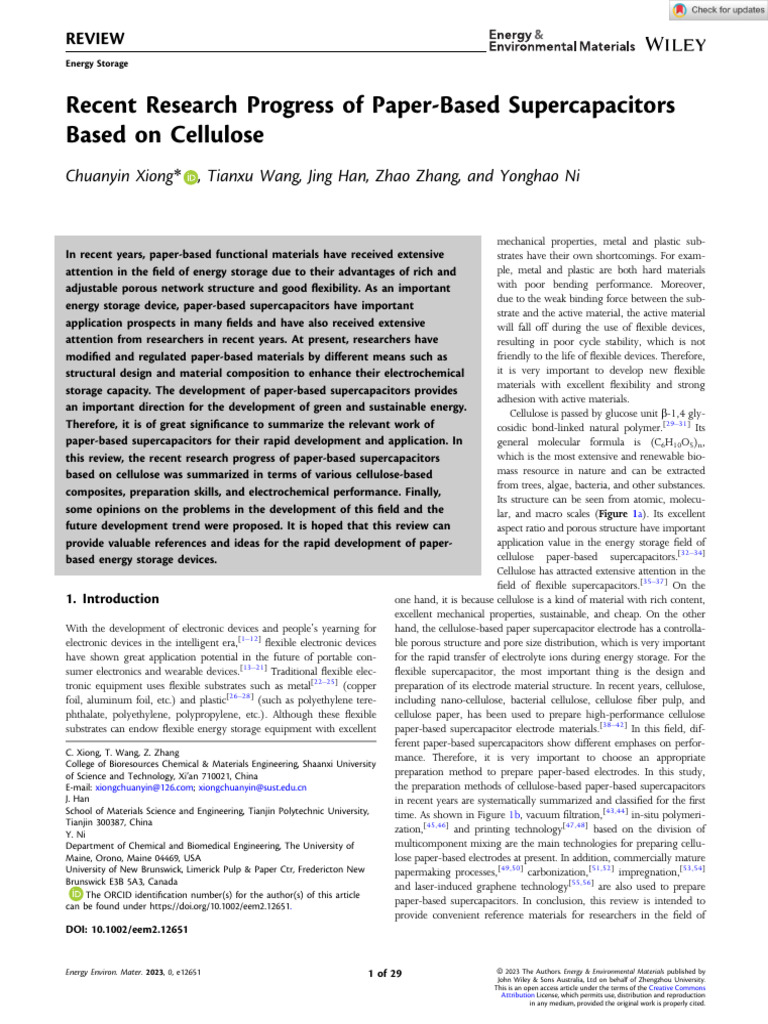 Recent Advances in Cellulose Supercapacitors | PDF | Science ...