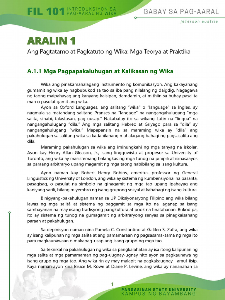 A1 - Gabay Sa Pag-Aaral - Ang Pagtatamo at Pagkatuto NG Wika | PDF A1 - Gabay Sa Pag-Aaral - Ang Pagtatamo at Pagkatuto NG Wika | PDF