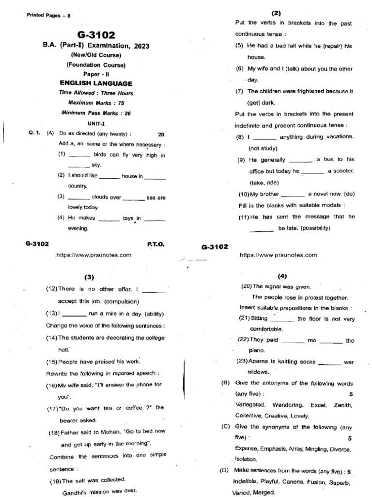 Ba Part 1 FC English Language G 3102 2023 | PDF