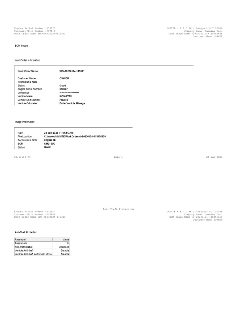 Komatsu Pc78-8 Sn510527 Anti Theeft Unlocked Finished | PDF
