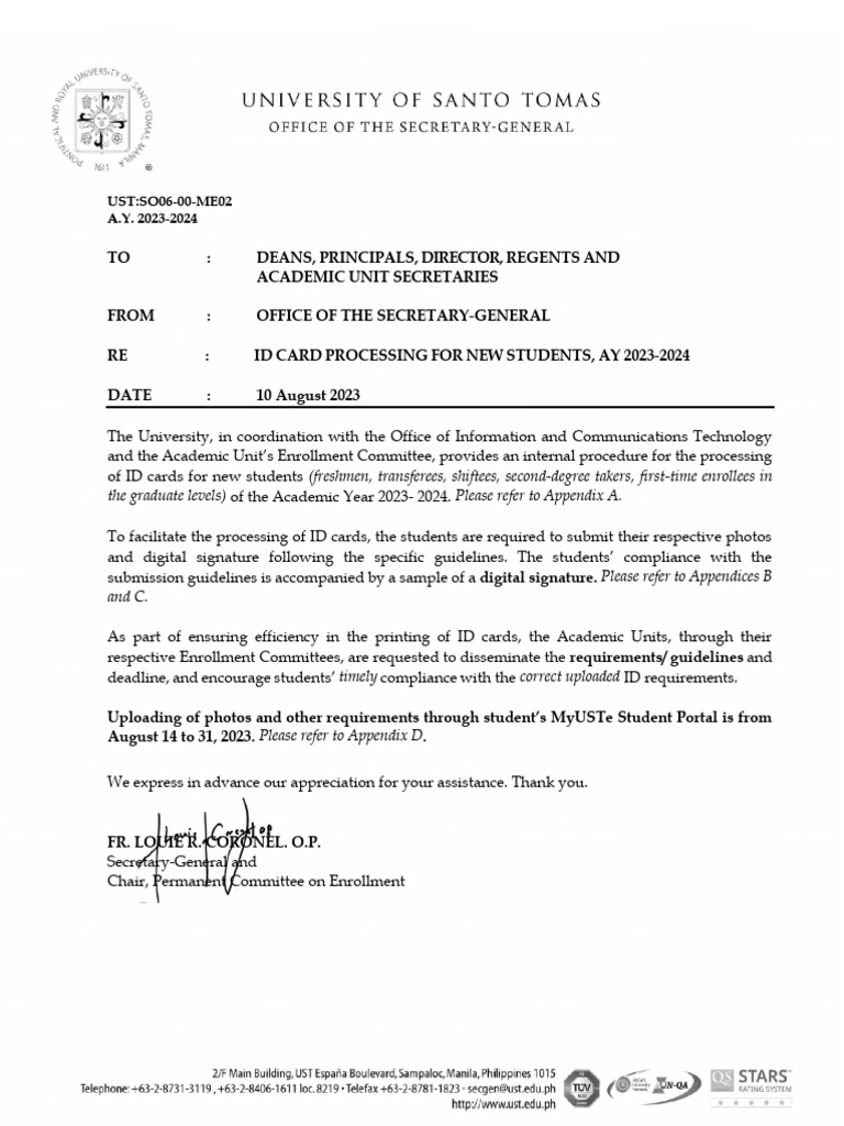 ME02 ID Card Processing For New Students AY 2023 2024 | PDF